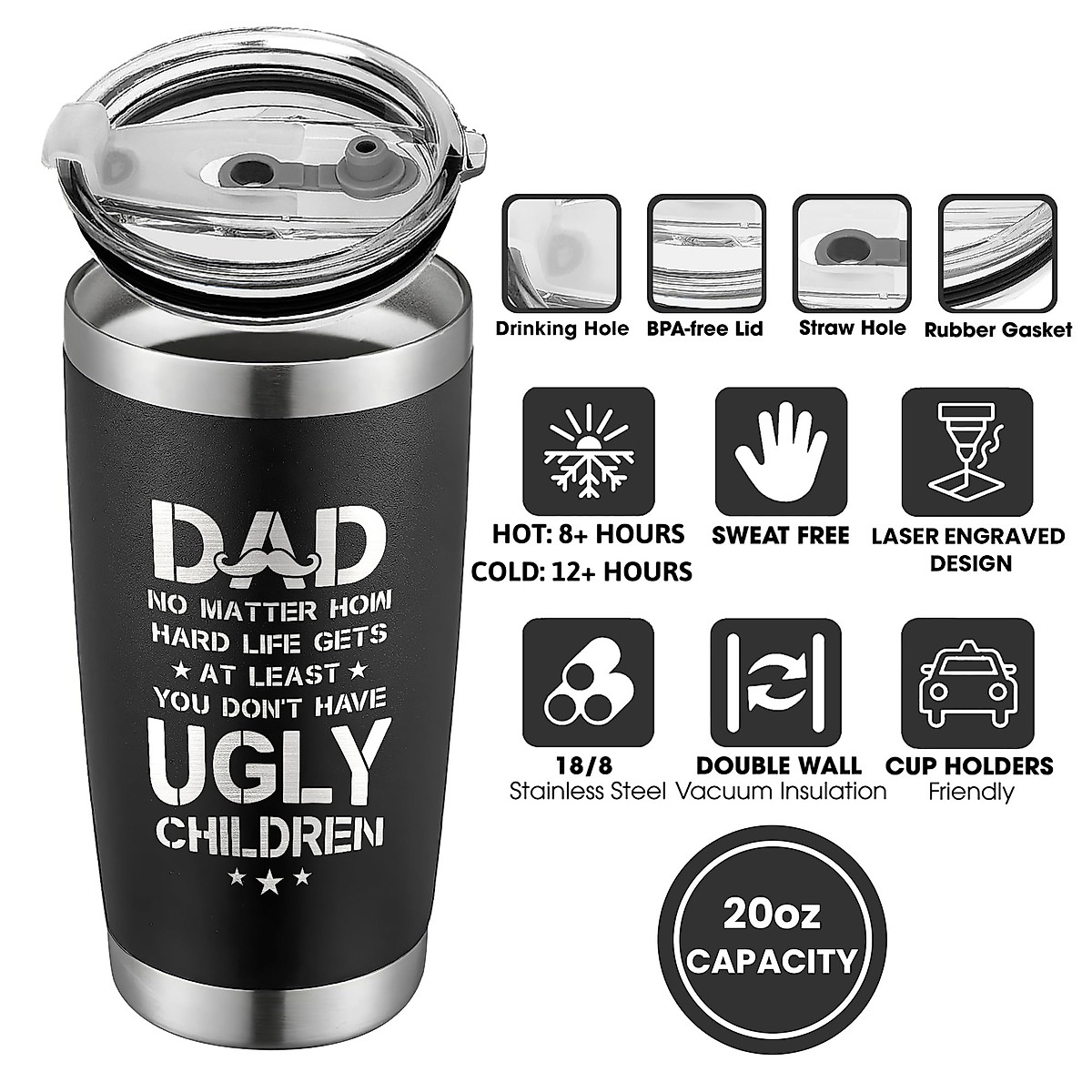 KATLADIZ Gifts for Dad from Daughter Son - Dad Gifts from Daughter - Fathers Day Presents, Happy Birthday Gifts for Dad, Dad Birthday Gift - Father Gifts, Presents for Dad - 20 Oz Tumbler