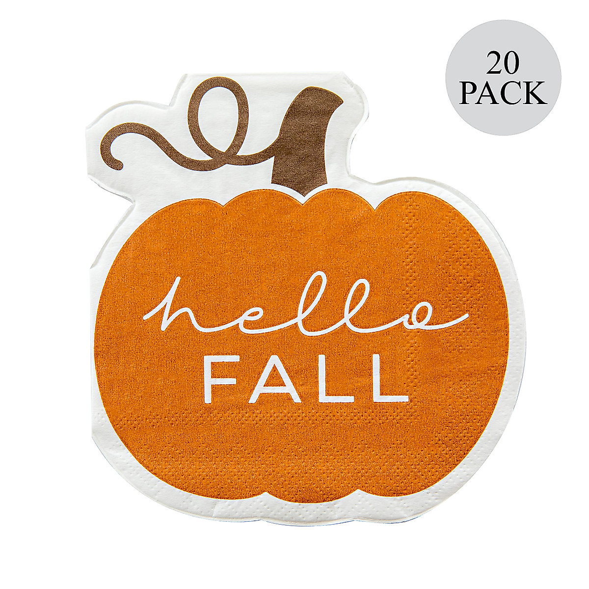 C.R. Gibson TW4-24063 Hello Fall Pumpkin Disposable Paper Cocktail Napkins for Thanksgiving and Halloween, Orange, 20pcs, 5" x 5"