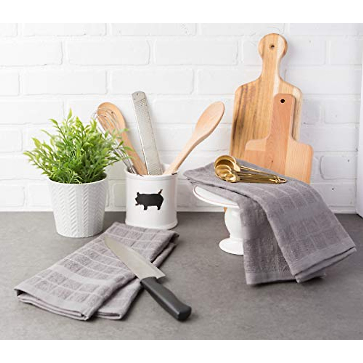 DII Basic Terry Collection Windowpane Dishtowel Set, 16x26, GraySolid, 4 Piece