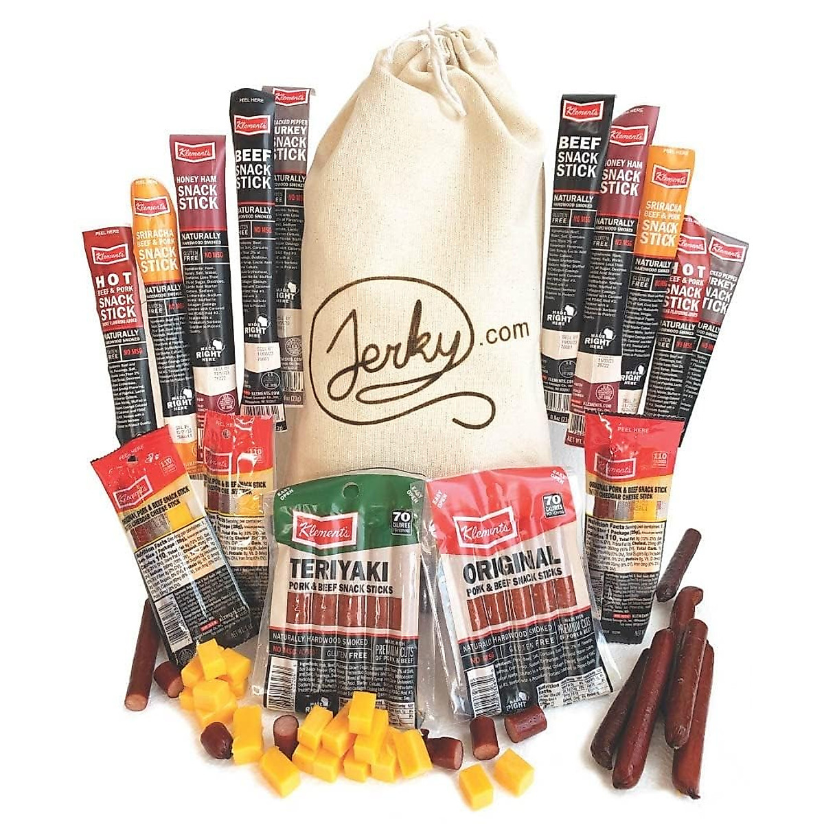 Jerky Gift Basket for Men - 26pc Jerky Variety Pack of Beef, Pork, Turkey, & Ham Snack Sticks - High Protein Healthy Snack - Unique Gift for Men