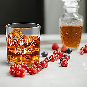 Waipfaru Coworker Gift, Because Work Whiskey Glass, Funny Old Fashioned Glass, Boss Day Rock Glass Gift Christmas Gift Office Gift Birthday Gift for Coworker Boss Friends Women or Men, 10Oz
