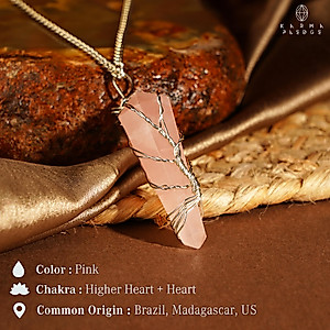 KARMAPLEDGE Handcrafted Crystal Pendant & Necklace; Spiritual Healing Crystal Necklace Pendant; Crystal Jewellery Protection Necklace (Rose Quartz, Amethyst, & Green Aventurine Double Point)