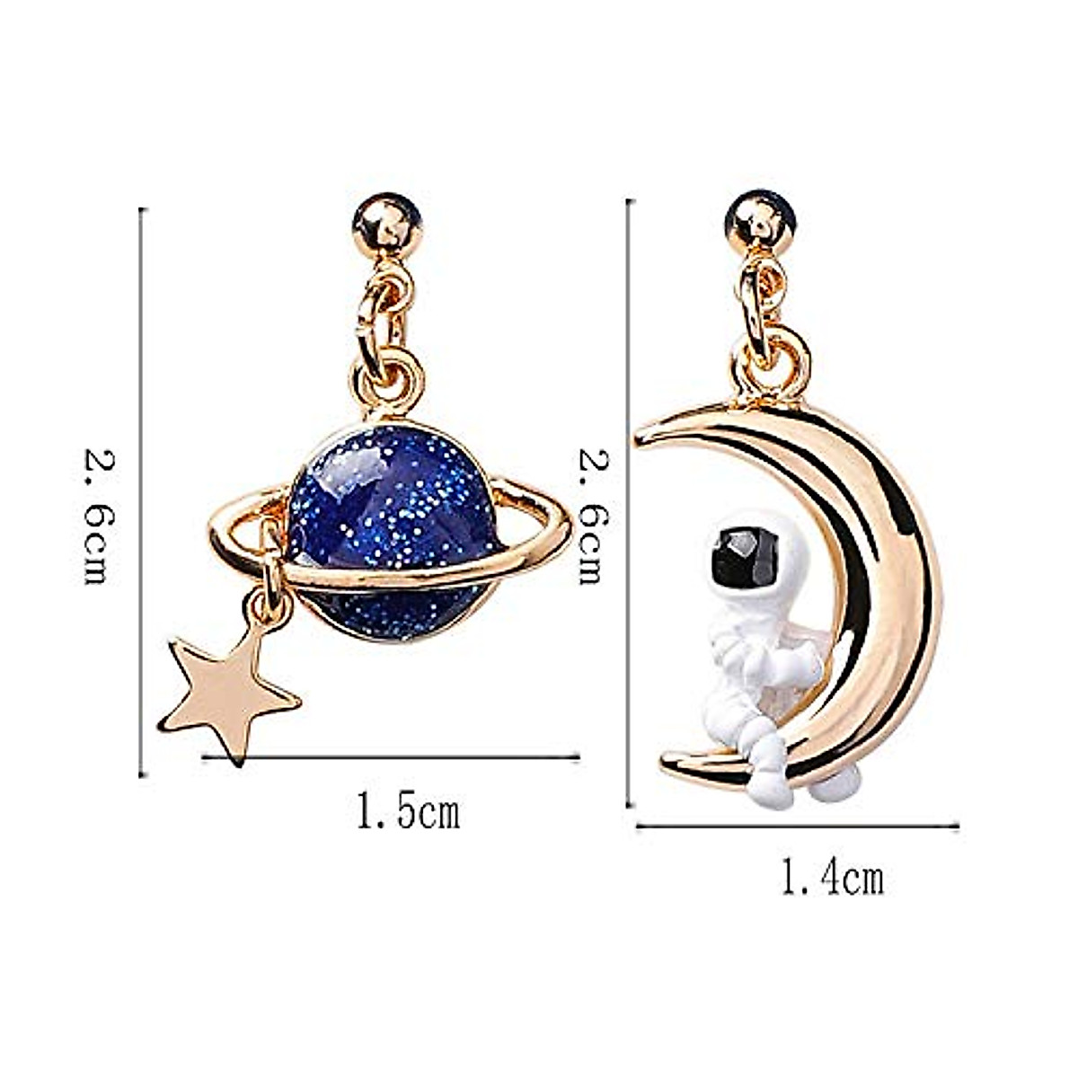Creative Cartoon Asymmetrical Astronaut Blue Planet Stud Earrings for Women Charm Jewelry Cute Star Moon Earth Spaceman Drop Earrings (Blue)
