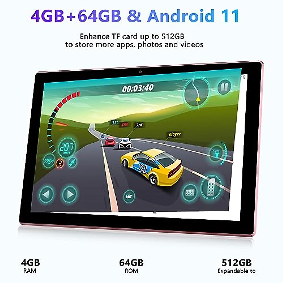 2023 Newest 2 in 1 Tablet, 10 inch Android 11 Tablets with Keyboard Case Mouse Stylus, 4GB RAM+64GB ROM 1.8GHz Quad Core, 1280*800 IPS HD Touch Screen, 8MP Dual Camera, Games, Wi-Fi, BT Tableta PC