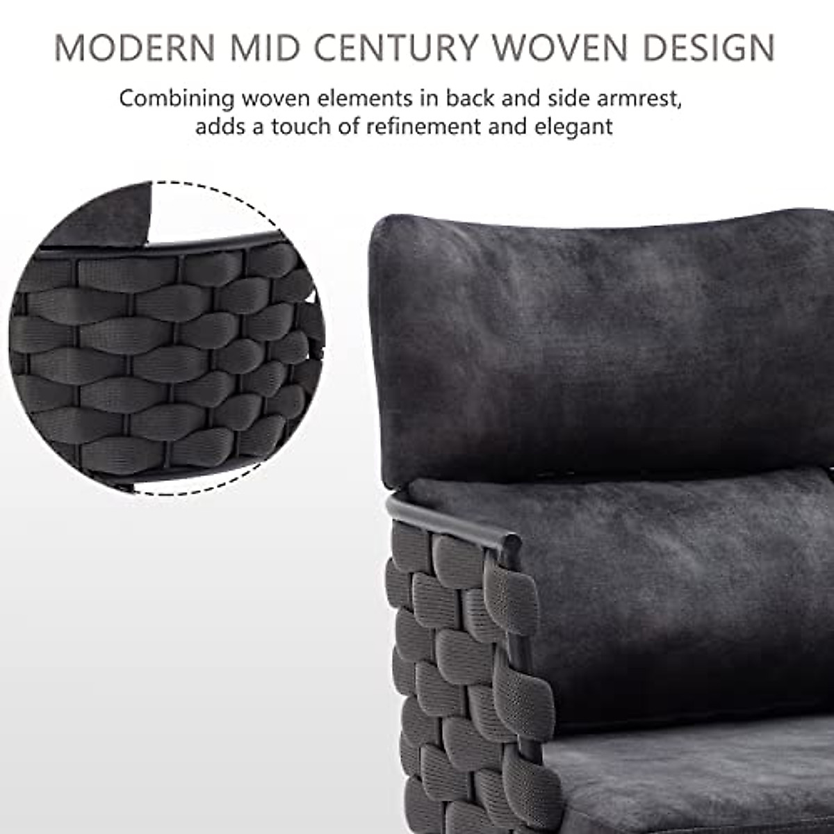 BFZ Mid-Century Modern Dining Chairs Set of 4, Handmade Woven Kitchen Chairs, Upholstered Velvet Dining Chairs with Metal Legs for Kitchen, Dining Room, Living Room