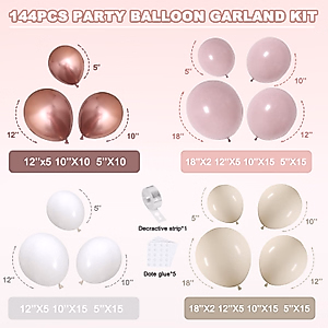 Dusty Pink White Balloons Arch Kit, Fog Pink Beige Rose Gold Metallic Balloon arch kit Boho Nude Cream Balloons for Baby Shower Boho Party Girl Birthday Princess Wedding Decorations