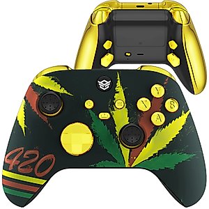 HEXGAMING ADVANCE Wireless Controller for Xbox Series X & S, for Xbox One, and for Windows 7/8/10-4 Remappable Back Buttons - Hair Triggers - Interchangeable Thumbsticks - Weeds Gold