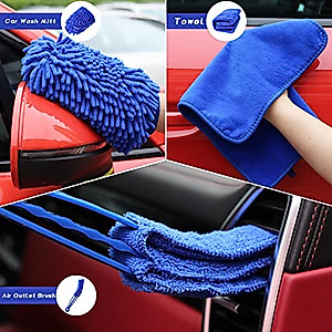 Titeney 10 Pieces Car Cleaning Tools Kit, Auto Wheel Detailing Brush Set Including Long Handle Wheel Brush, Short Handle Brush, Detailing Brush, Air Outlet Brush, Car Wash Mitt and Towel…