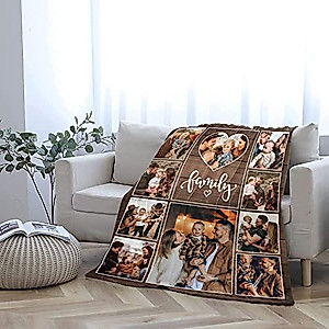 Custom Blankets with Photos, Personalized Family Blankets with Heart for Family Mom Dad Couples Baby, Custom Photos Collage Throw Blanket for Birthday Christmas Anniversary Halloween Mother's Day