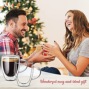 Glass Coffee Mugs 4 packs Large Clear Coffee Mug 350Ml Double Wall Tea Cup with Handle Glass Mugs Double Wall Insulated Glass Coffee Mugs Latte Cappuccino Heat Resistant Dishwasher