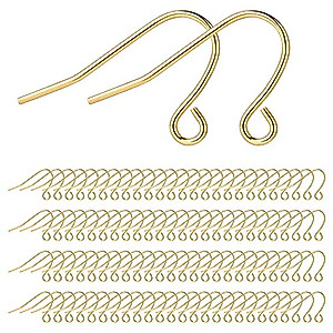Alexcraft Gold Earring Hooks 200Pcs 14K Gold Plated Earring Hooks for Jewelry Making Hypoallergenic Gold Earring Findings for Jewelry Making Bulk Pack