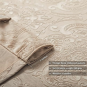 GIGIZAZA Beige Velvet Curtains 84 Inch Long for Living Room,2 Panels Luxury Boho Drapes Flower Embossed Blackout Window Curtain for Living Room Back Tab Thermal for Bedroom
