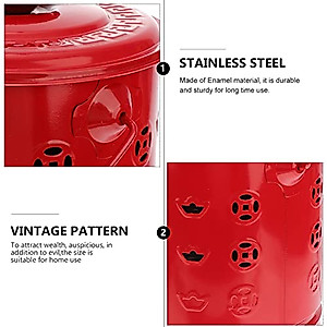 Yardwe Burn Barrel Incinerator Cage Stainless Steel Incinerator Can Metal Garden Fire Pit with Burning Tongs for Ancestor Money Waste Paper Garden Leaves Red