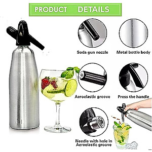 Soda Siphon 1L Sparkling Water Maker,Aluminum Portable Seltzer Water Maker Carbonated Water Machine,Siphon Bottle Kit for Home Bar Juice,Tea and Cocktail Drinks Uses 8g C02 cartridges (Not Included)
