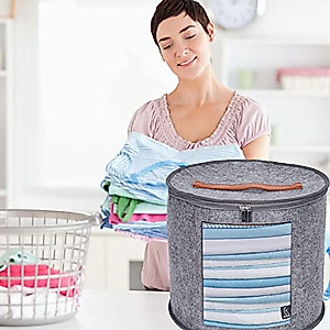 EVEKEI Hat Storage Boxes for Women and Men Hat Storage with Lid, Large Foldable Round Travel Hat boxes, Cowboy Hat Box, Bandboxes Fedora Felt Big Hat Storage Box, Hat Box for Men Large Round, Hat Organizer Hat Box for Travel 17" x 11" Inch Gray