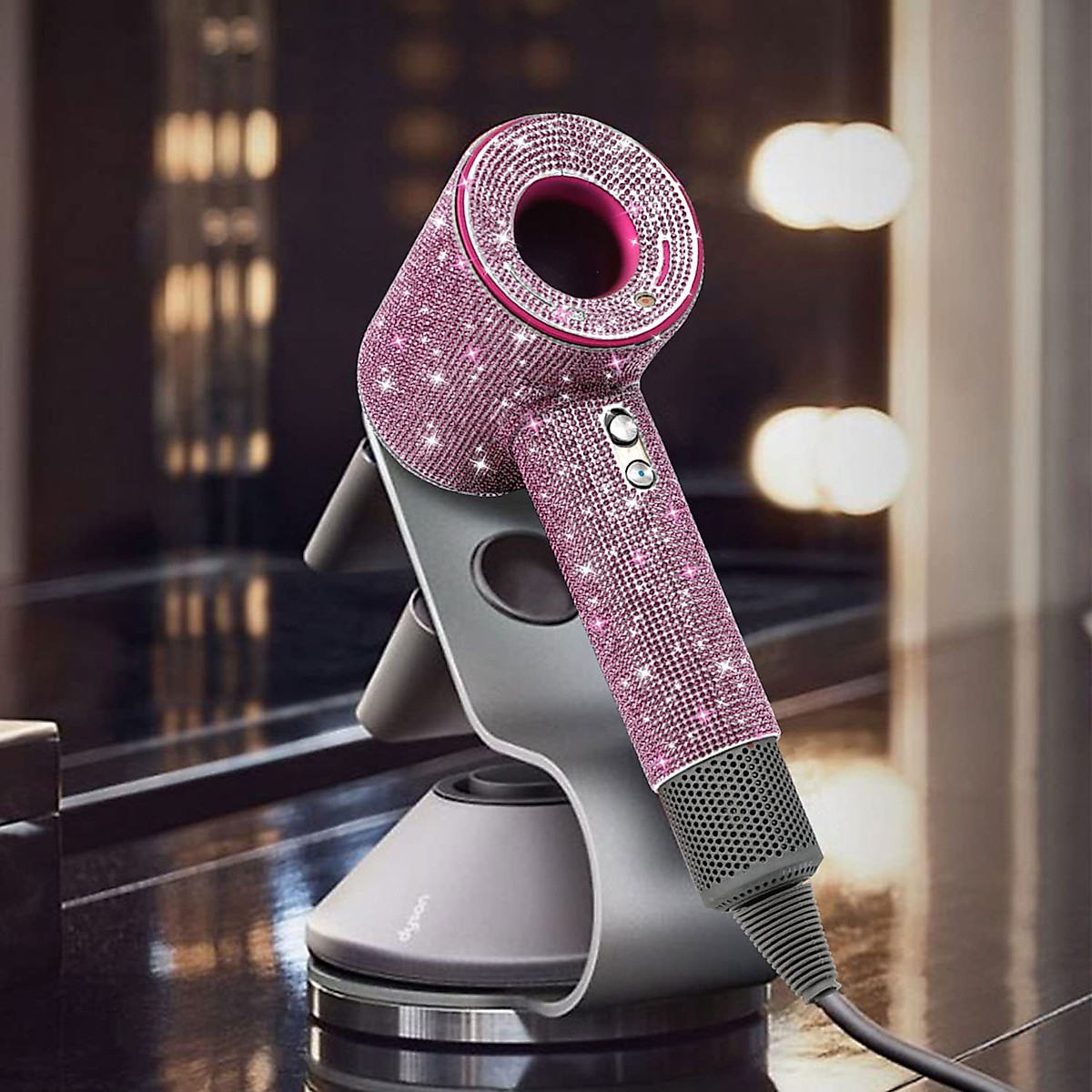 Rhinestones Case for Dyson Hair Dryer Anti-Scratch Shockproof Dust Proof Travel Protective Case Cover for Dyson Hair Dryer (Bling Purple)