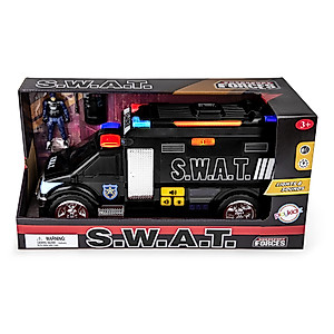 Playkidiz 15'' SWAT Toy Truck, Armored Police Car, Toy Truck for Kids, Lights & Sounds with Accessories, Rescue Role Playset, Play & Learn Toddler Toys Ages 3+