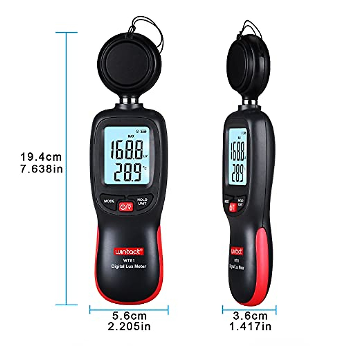 Wintact Digital Illuminance Light Meter Handheld with Thermometer Ambient, Lux Meter Range up to 200,000 Lux, Photometer Light Intensity Sense Test for Garden Indoor Plants LED Grow Light, Photography