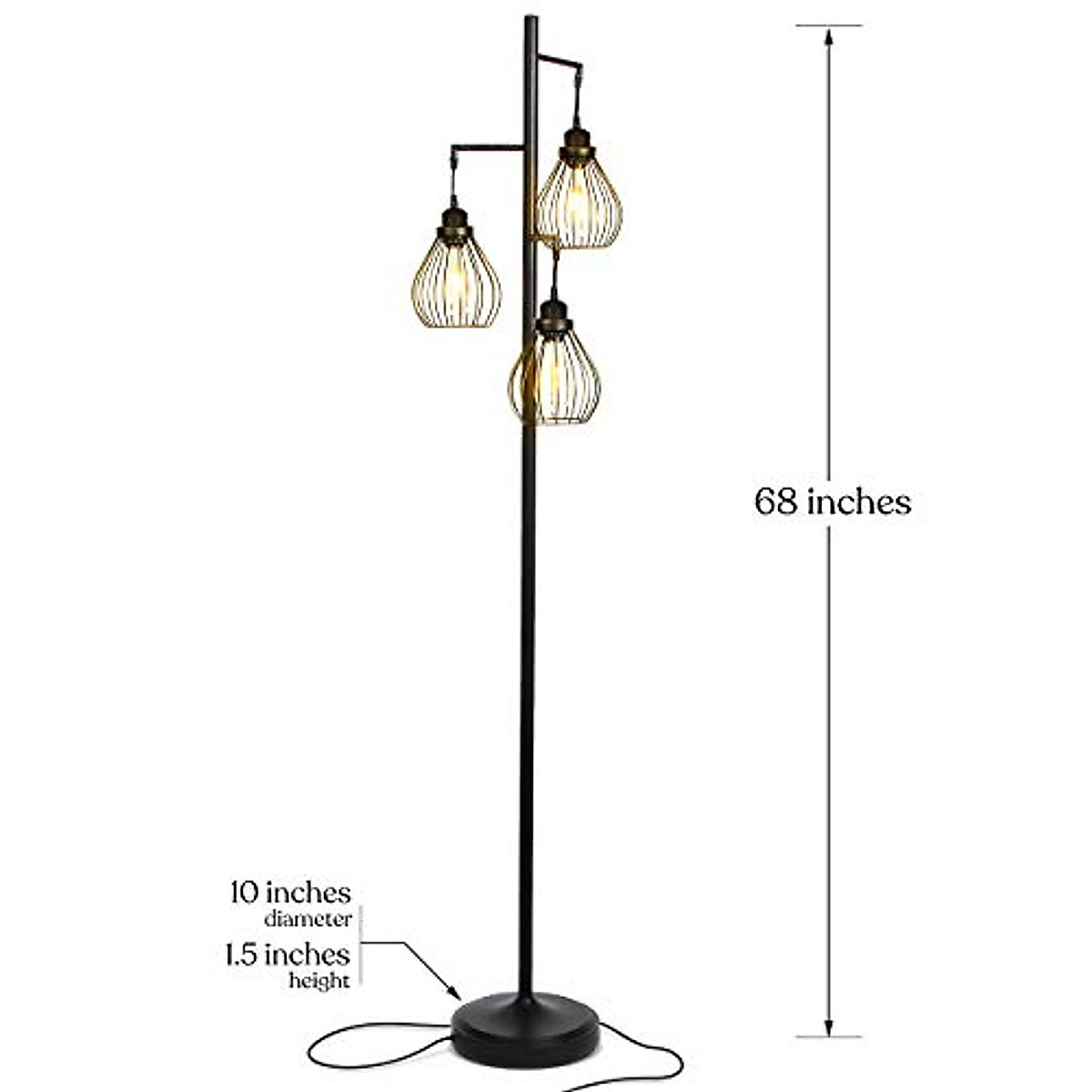 Brightech Teardrop LED Floor Lamp – Tree Standing Lamp with 3 Elegant Cage Heads & Edison Bulbs – Standing Lamp for Living Rooms & Offices – Tall Standing Lamp Ideal for Bedroom Reading – Black