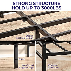 GreenForest King Size Bed Frame with Headboard Easy Assemble, 14 inch Heavy Duty Metal Platform Bed Base with Storage No Box Spring Needed Mattress Foundation, Noise Free, Black