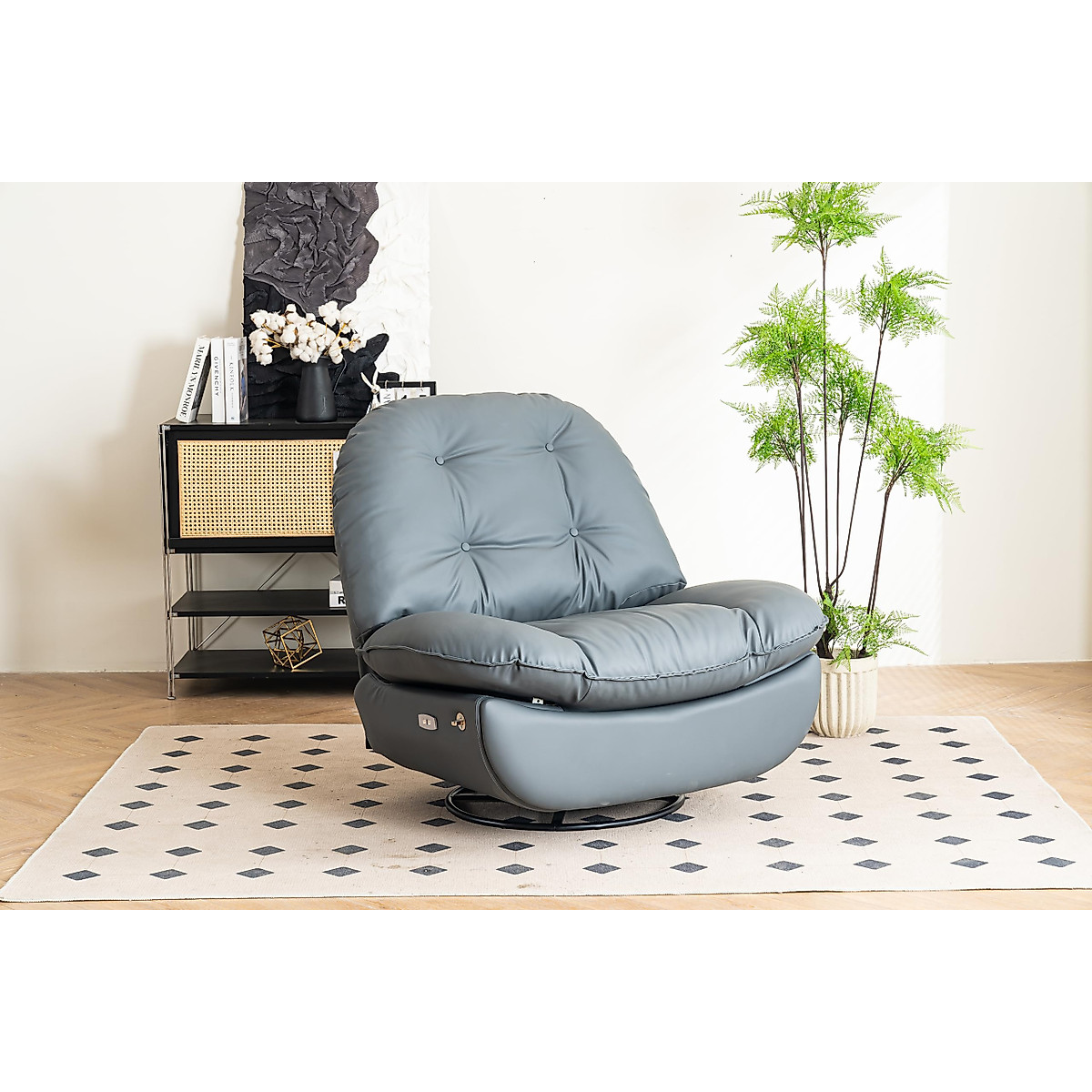 Tiokop Power Lift Recliner Swivel Oversized High-Density Sponge Sofa Glider Rocker Comfy Rocking Chair with USB Charger,Bluetooth Music Player,Cellphone Holder and Footrest for Home Office(Grey)