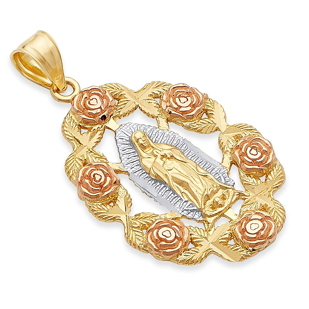 14k REAL Tri Color Gold Religious Our Lady of Guadalupe Charm Pendant
