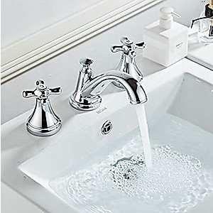 Bathroom Sink Faucet Widespread Chrome Finish 2 Handle 3 Hole Deck Mount Lavatory to Fit 8-16 Inch Gooseneck Leekayer,LK3301C