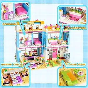 Friends House Toy Building Set, 1422 Pcs Friendship House and Cafe Building Blocks Sets with Car & Storage Box, Creative Roleplay Building Toys for Kids Boys Girls Age 6-12 Years Birthday Gift