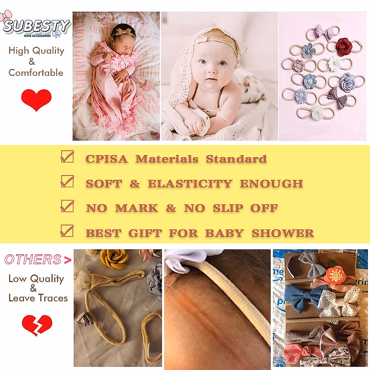 Subesty Baby Girls Nylon Elastic Headband Soft Flower Hair Band For Toddler Infant Newborn Set Of 10