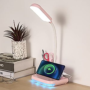 CELYST LED Rechargeable Desk Lamp, 5-in-1 Small Desk Lamp with USB Charging Port, Pen Holder, Night Light, Portable Desk Light for Home Office Student Children Kids College Dorm (Pink)