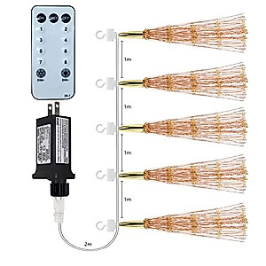 PXBNIUYA 5 Pack 1000LED Plug in Starburst Sphere Lights,Firework Lights 8 Modes Dimmable Remote Control Waterproof Hanging Fairy Light, Copper Wire Lights for Patio Party Tent Christmas (Warm White)