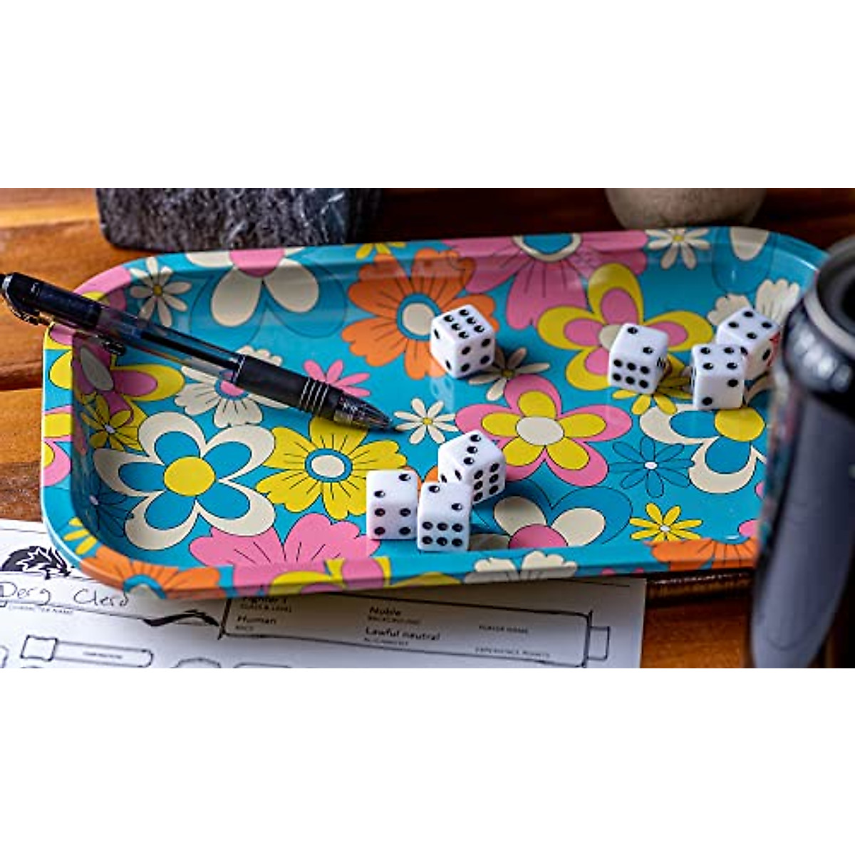 Puff Plate Decorative Metal Serving Tray - Cute Room Decor for Desk, Bathtub, Jewelry, Candle, Food or Coffee Table (Retro Flowers)