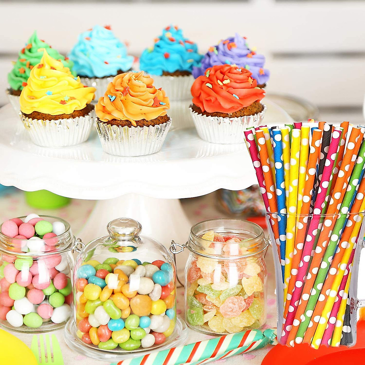 Shuiniba Biodegradable Striped Paper Straws,Paper Drinking Straws for Party, Events and Crafts,Baby Shower Decorations 7.75 Inches, Red White Striped - 100 Pack