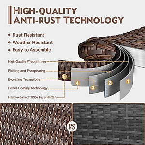 EROMMY Patio Swivel Chairs Set of 2, Heavy Duty Outdoor Dining Chair with 23.5'' High Back, Extra-Large Water-Fall Seat, Rattan Wicker Porch Chair Gentle Rocker for Outside Dark Brown