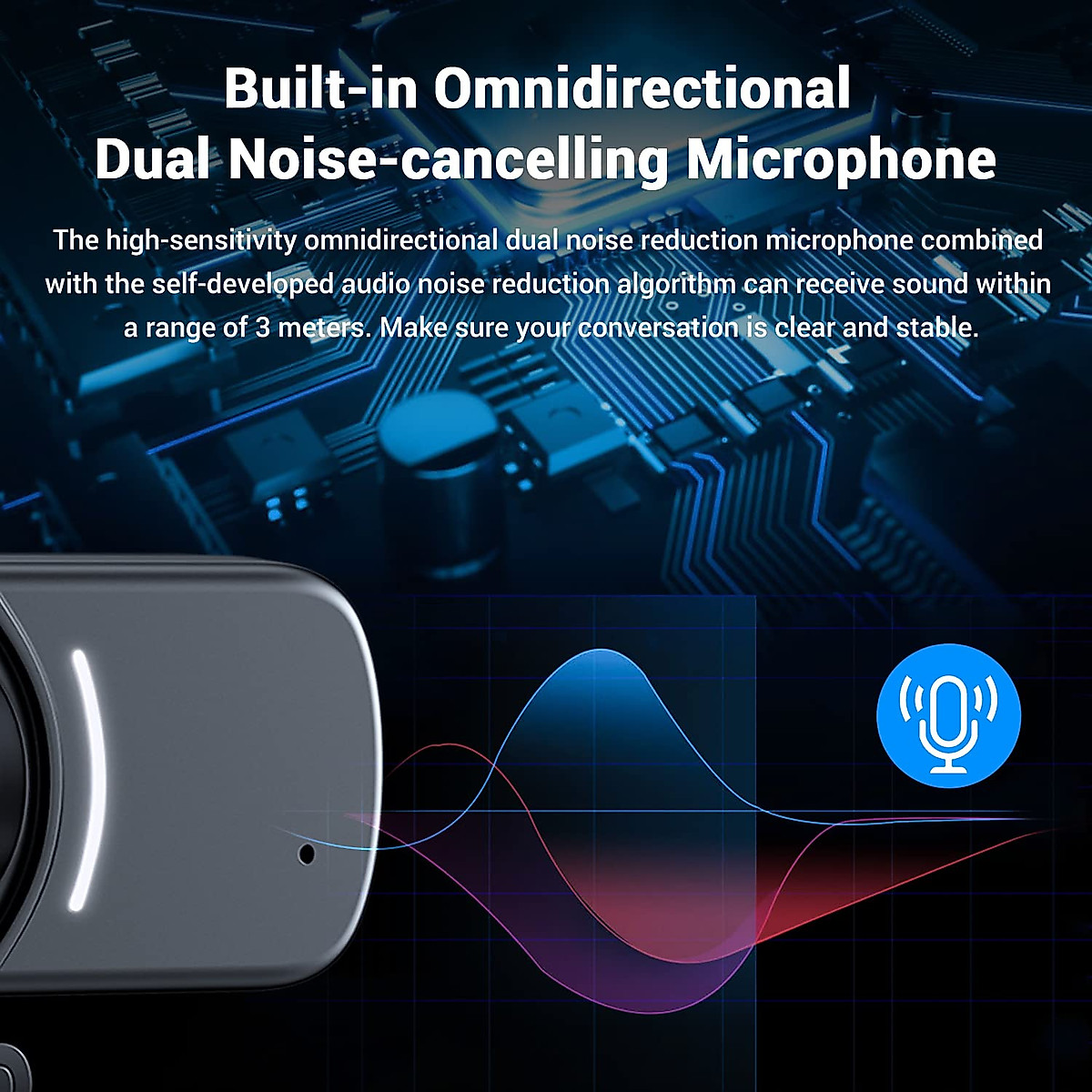 Webcam, Webcam with Microphone, 2022 New Version USB Webcams with 3D Denoising and Automatic Gain, Plug & Play 1080p Webcams for Video Calling, Online Classes &Video Conference