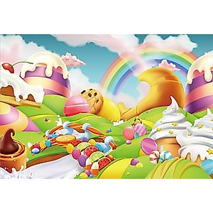 AOFOTO 5x3ft Fantasy Candy Land Landscape Background Cartoon Ice Cream Dessert Lollipop Photography Backdrop Rainbow Birthday Party Decoration Banner Photo Studio Props Kid Baby Girl Vinyl Wallpaper