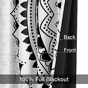 FMFUNCTEX 100% Blackout Curtains for Bedroom, Black Medallion Patterned Curtains 96 Inches Long for Living Room, Mandala Thermal Insulated Drapes Room Darkening Grommet Top 2 Panels