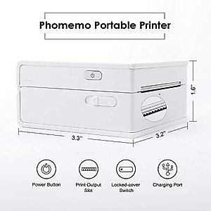 Phomemo M02 Pocket Printer- Mini Bluetooth Thermal Printer with 3 Rolls White Sticker Paper, Compatible with iOS + Android for Learning Assistance, Study Notes, Journal, Fun, Work，White