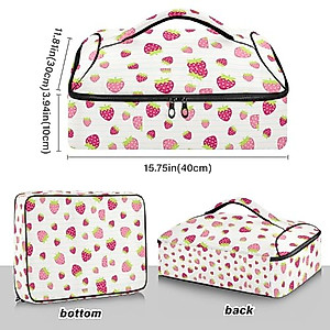 Kcldeci Insulated Thermal Food Carrier Insulated Casserole Carrier for Hot or Cold Food,Cute Fresh Strawberry Insulated Tote Bag for Potluck Cookouts Parties Picnic,Lasagna Lugger