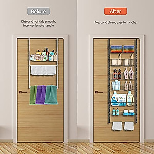 CiWiVOKi Over The Door Pantry Organizer With 6 Adjustable Metal Wire Baskets - Closet Organizer Hanging Spice Space Saver,17.6" W×53.5" H Pantry Door Organizer, Fridge Spice Rack Organizer, Black