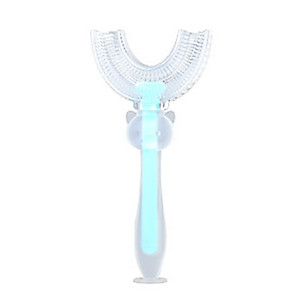 ROSEWARD [Upgraded] U Shaped Toothbrush Kids Toddler Baby Toothbrushes 360 Degree Round Tooth Brush Extra Soft, Food Grade Silicone(Large (Age 6-12), Blue)
