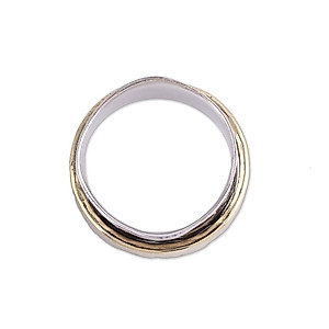 NOVICA Artisan Handmade .925 Sterling Silver Brass Meditation Spinner Ring from India Metallic [band Width 9 mm W] 'Contrasting Beauty'