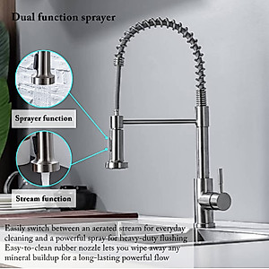 Kitchen Faucet with Pull Down Sprayer, Spring Single Handle Kitchen Sink Faucets Modern Brushed Nickel Pull-Out Spring Kitchen Stainless Steel Kitchen Faucets for Camper Farmhouse RV Bar Kitchen Sinks