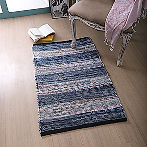 100% Cotton Rag Rug 24x36 - Multicolor Denim Chindi Rug - Hand Woven & Reversible for Living Room Kitchen Entryway Rug - Multi Color