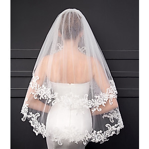 Cibelle Short 2 Tier Lace Bridal Wedding Veil For Bride White