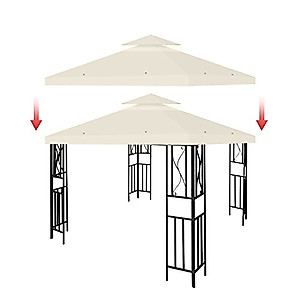 Flexzion 10'x10' Gazebo Replacement Canopy Top Cover (Ivory) - Dual Tier with Plain Edge Polyester UV30 Water Resistant for Outdoor Garden Patio Pavilion Sun Shade