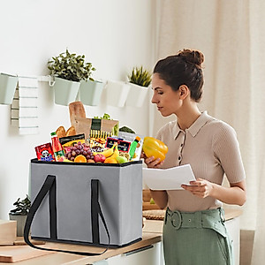 musbus 2-Pack Reusable Grocery Bags Shopping Bags Tote Box Large Heavy Duty Groceries Bag Handles Foldable Reinforced Bottom (Gray)