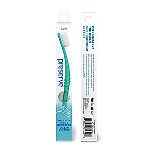 Preserve Ocean Plastic Initiative (POPI) Adult Toothbrush, Made in USA from Recycled Ocean Plastic, Neptune Green, Soft, 6 Count