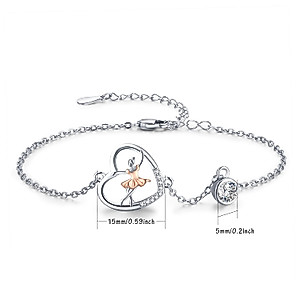 Palpitate Ballerina Bracelet for Women 925 Sterling Silver Heart Bracelet Ballerina Dancer Gymnasts Ballet Dance Jewelry Gifts Adjustable Chain