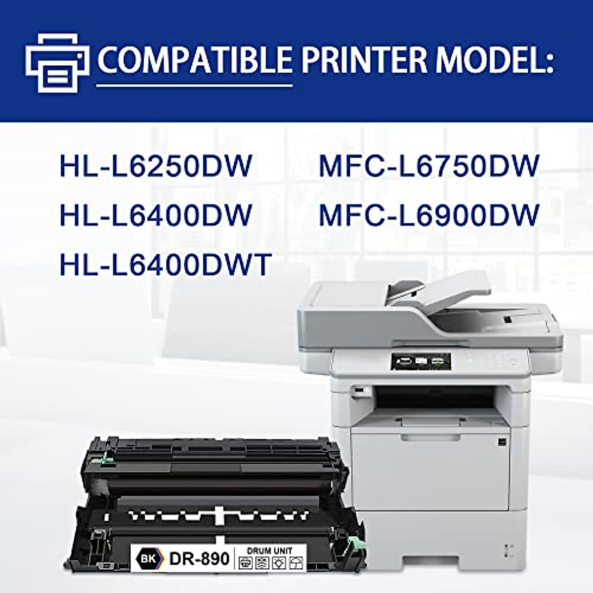 NUCALA [High Yield] DR-890 DR890 Drum Compatible DR-890 DR890 Drum Unit Replacement for Brother DR890 HL-L6250DW MFC-L6750DW MFC-L6900DW HL-L6400DW HL-L6400DWT Printer Drum Unit (1-Pack, Black)